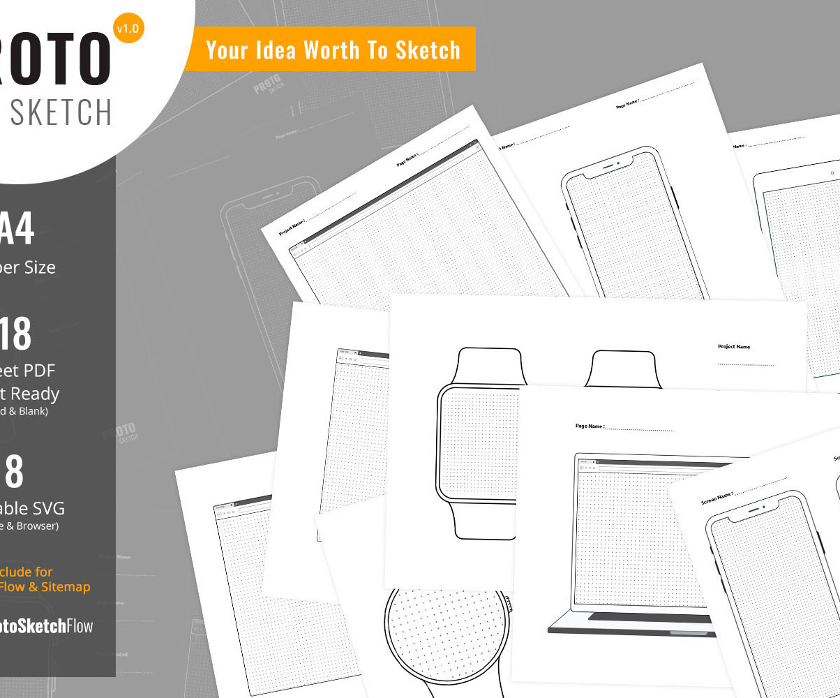 ProtoSketch - Printable Prototype Wireframe Design UI Elements #154107