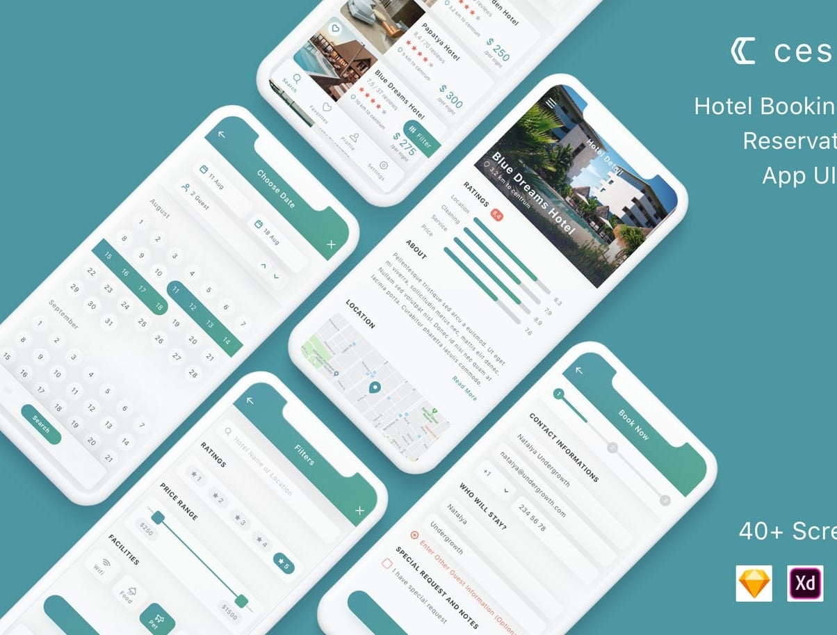 Hotel Booking & Reservation App UI Kit UI Elements #154211