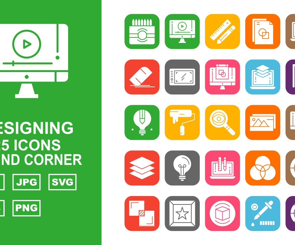 25 Premium Designing Round Corner Iconset Template #155493