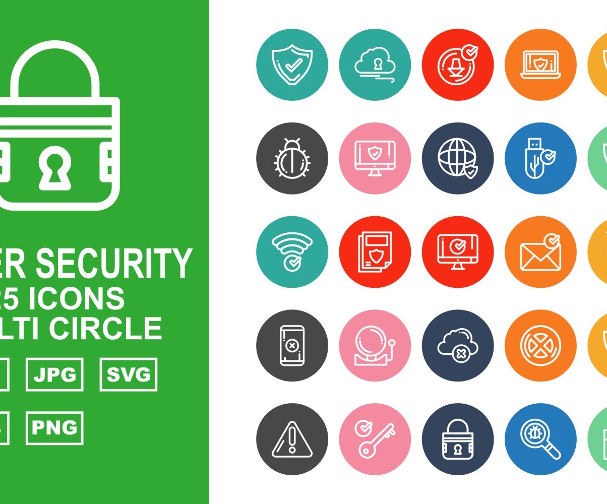 25 Premium Cyber Security Multi Circle Iconset Template #155538