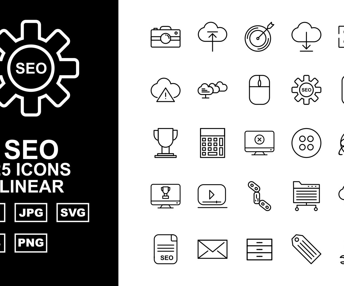 Conjunto de iconos de plantillas lineales de SEO premium 25