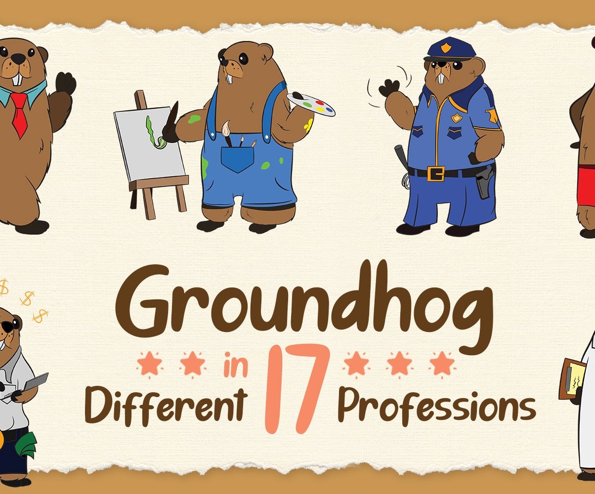 Groundhog Character in 17 Different Professions for Groundhog Day ...