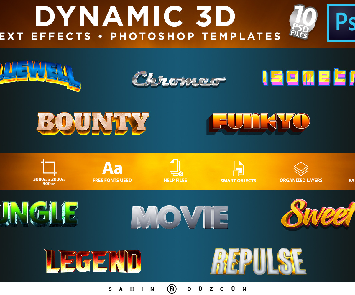 DYNAMIC 3D TEXT-STYLES | Text-Effects/Mockups | Package PSD Template ...
