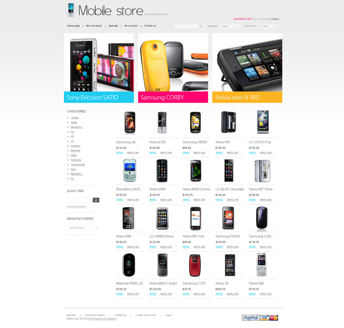 Mobile Store OsCommerce Template #28909