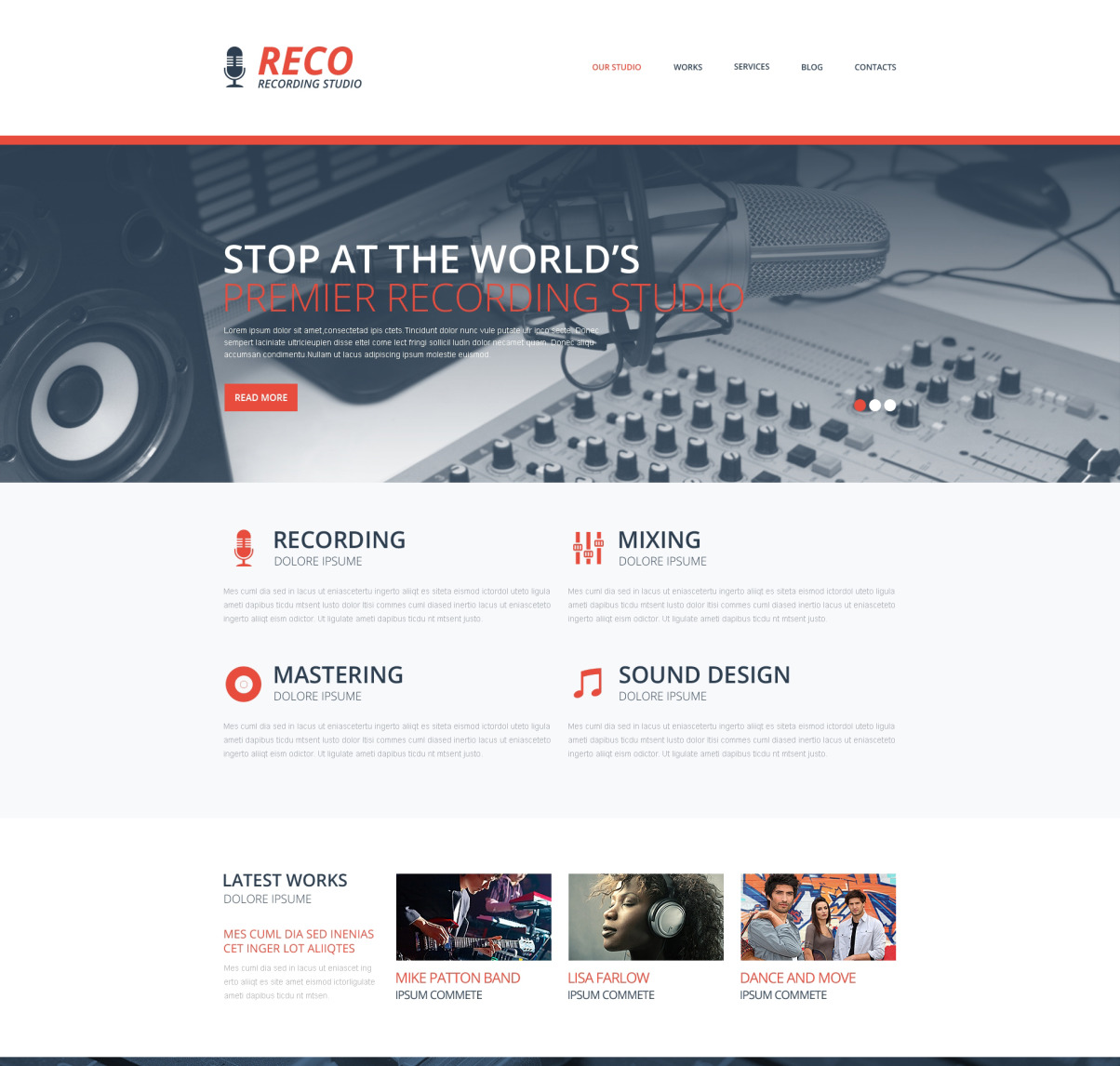 Recording Studio Responsive Website Template #48733