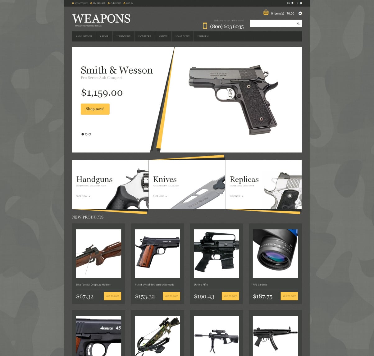Gun Shop Responsive Magento Theme #49063