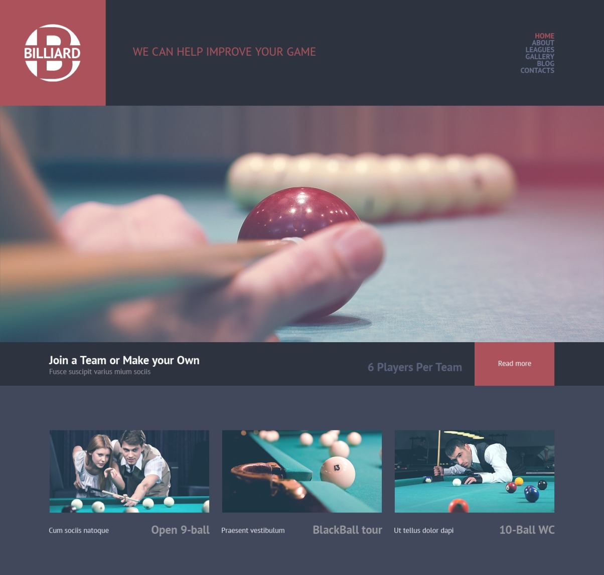 Billiards Responsive WordPress Theme #49220