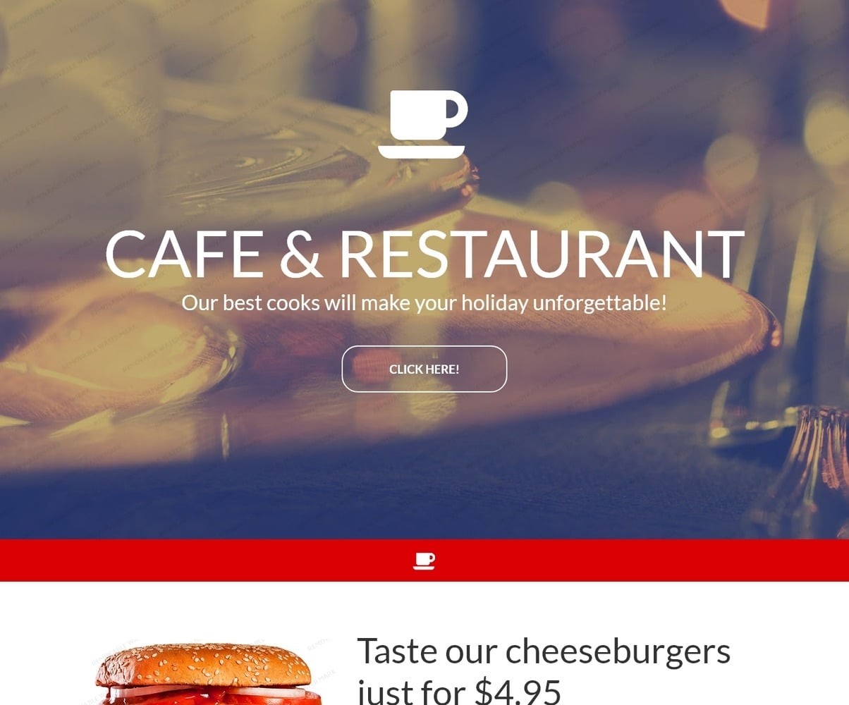 Cafe and Restaurant Responsive Landing Page Template #55463