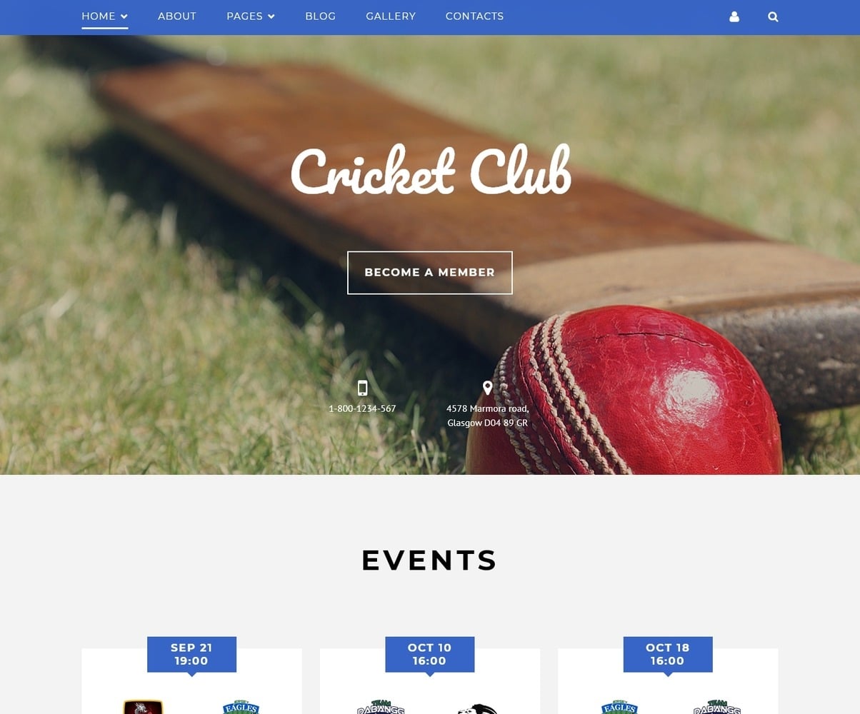 Cricket Club Joomla template