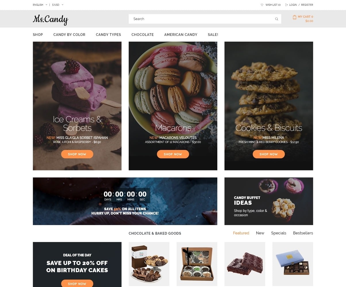 Sweet Shop Responsive OpenCart Template #64990