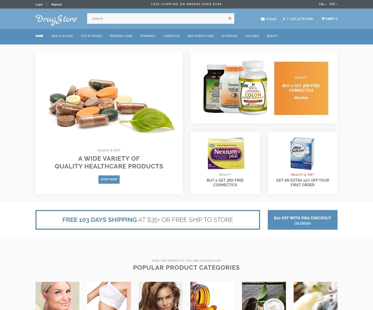 DrugStore Responsive Website Template OpenCart Template #65548