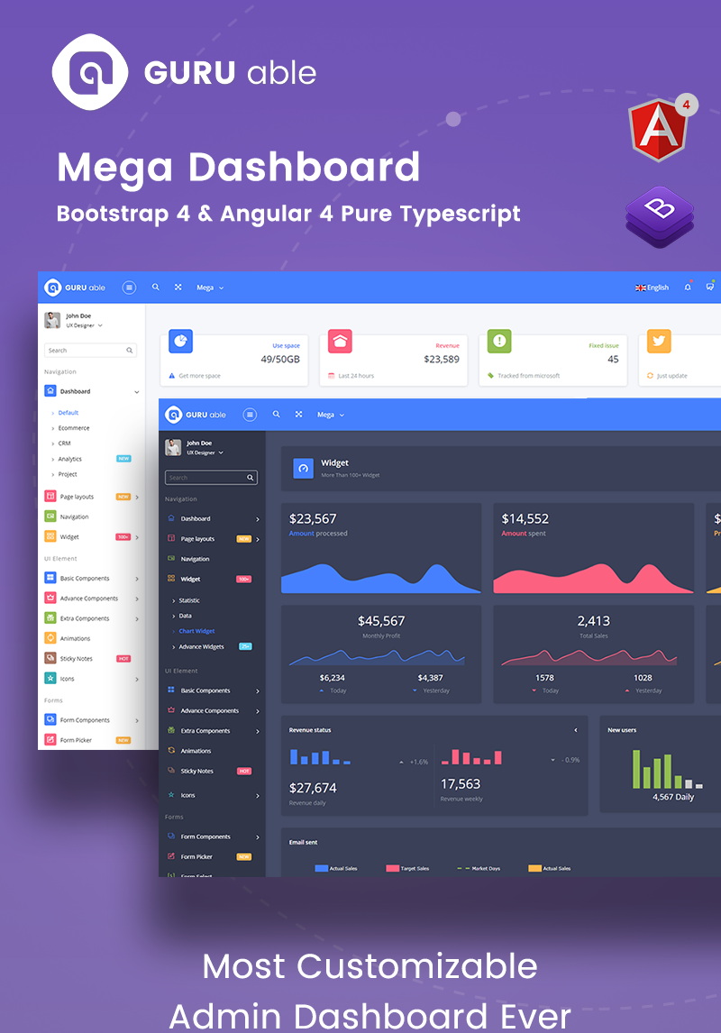 Guru Able Bootstrap 4 Angular 4 Pure Typescript Version Admin Template 65839