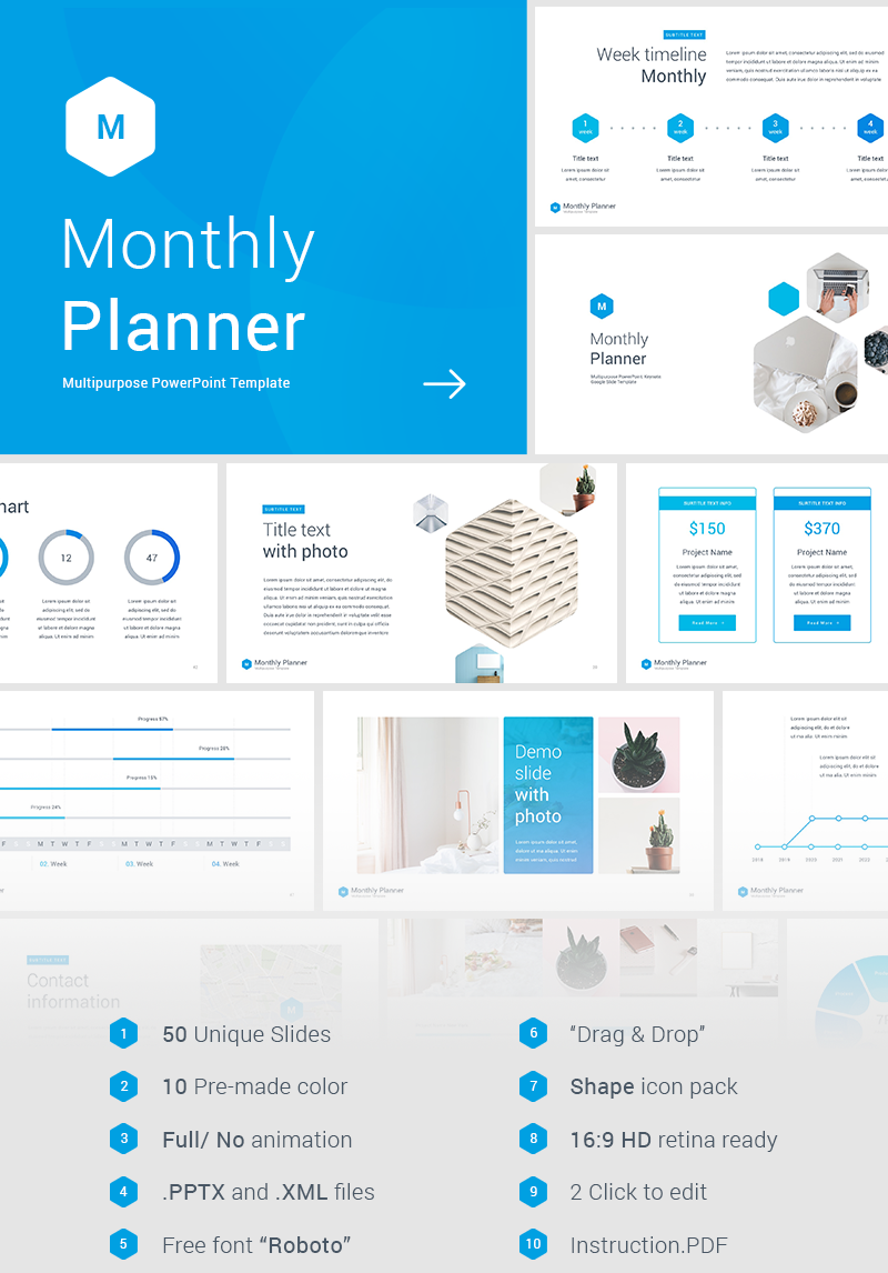 Monthly Planner PowerPoint Template #66054