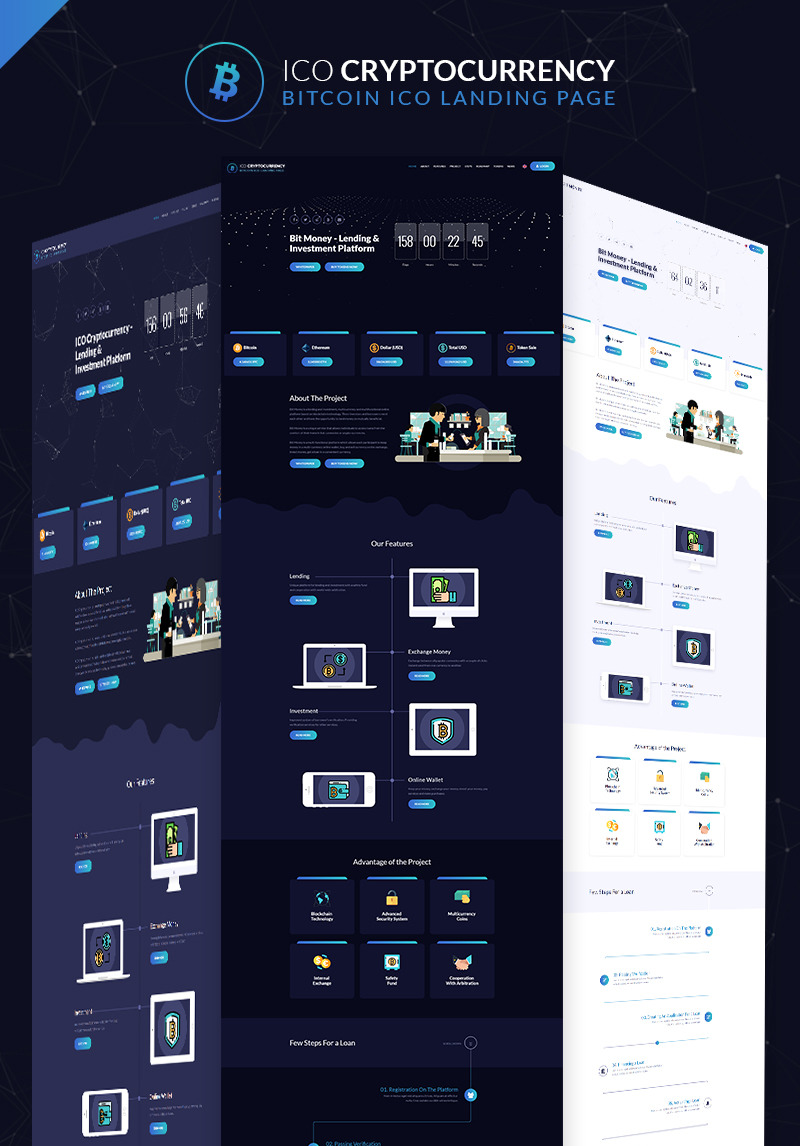 ICO Cryptocurrency Bitcoin Landing Page Template #67700