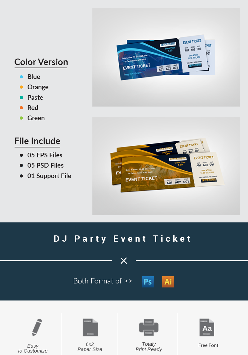 DJ Party Event Ticket Corporate Identity Template #69294