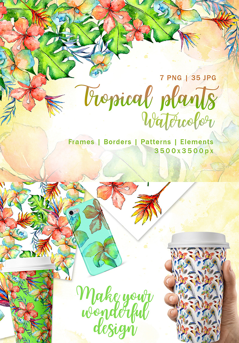 Tropical Plant PNG Watercolor Set - Illustration