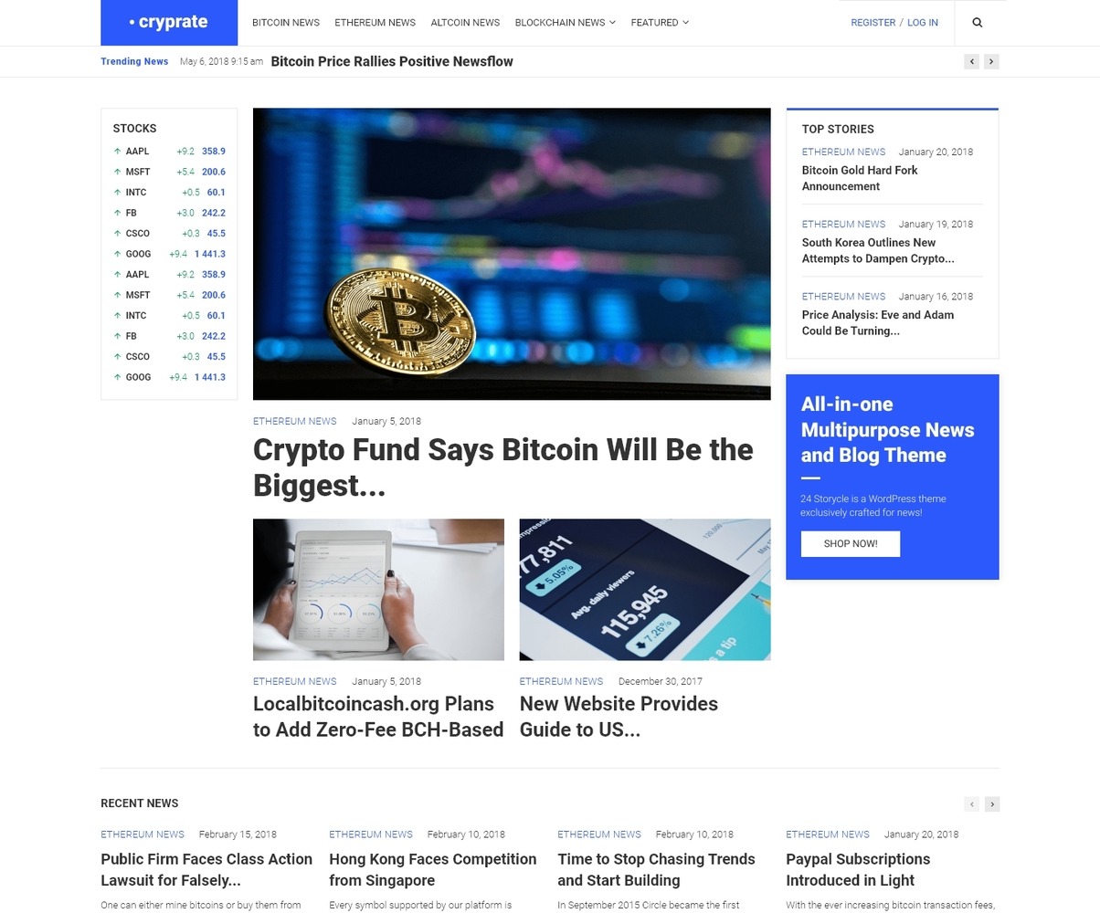 Cryprate - Cryptocurrency Blog Elementor WordPress Theme #70558