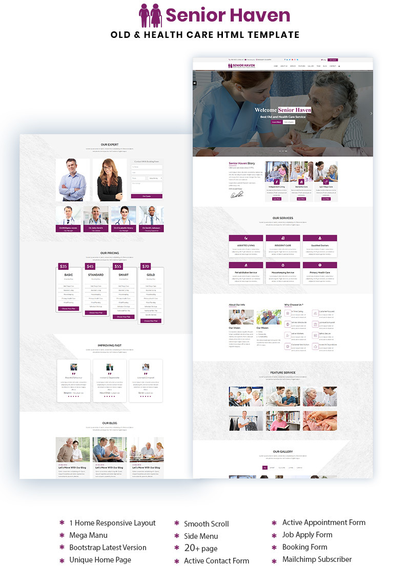 Senior Haven Old & Health Care HTML Landing Page Template #70754