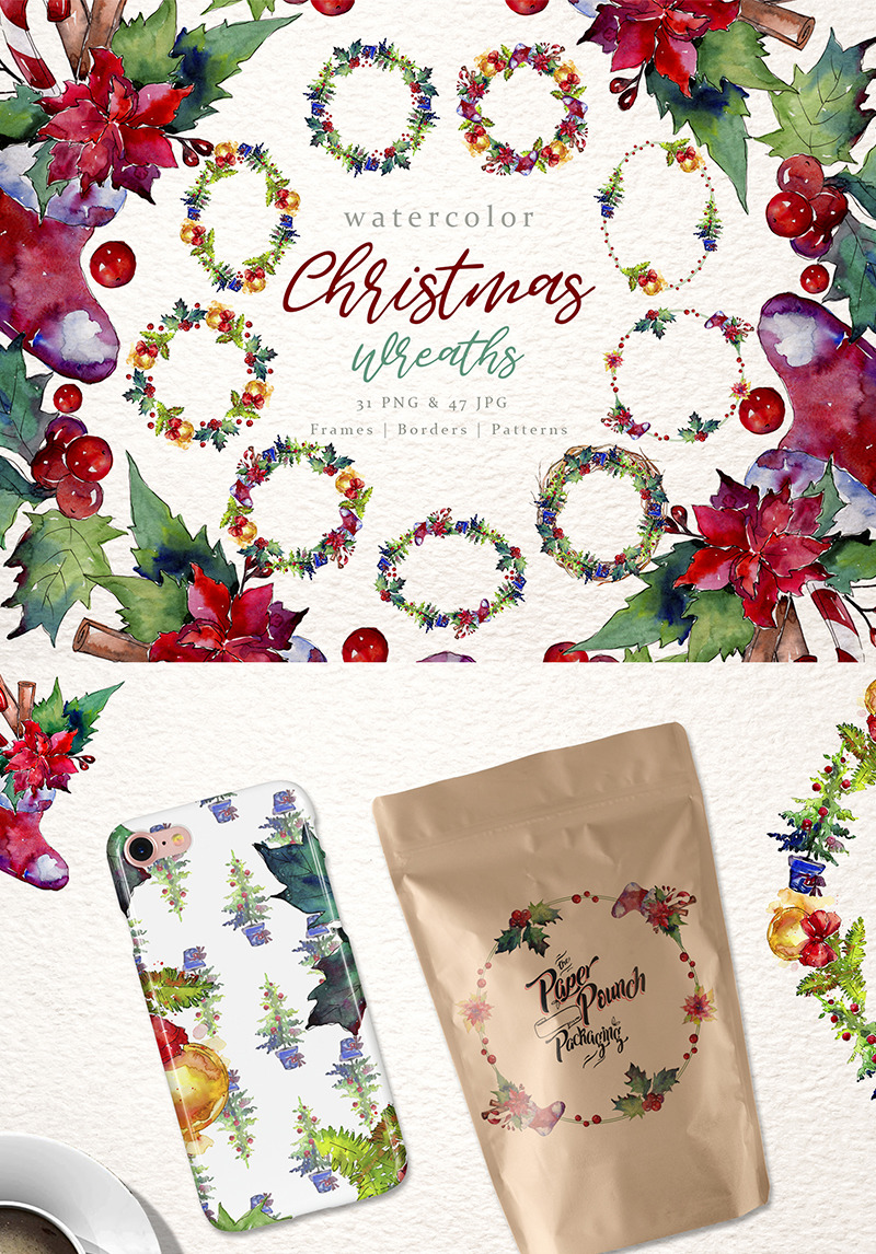 Christmas Collection PNG Watercolor Set Illustration #71876