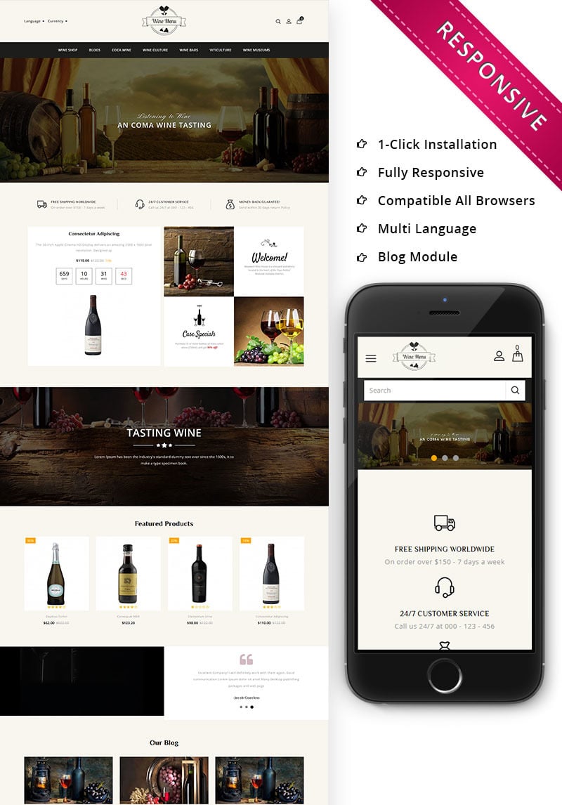 WineMenu - The Wine Shop Responsive OpenCart Template #73507