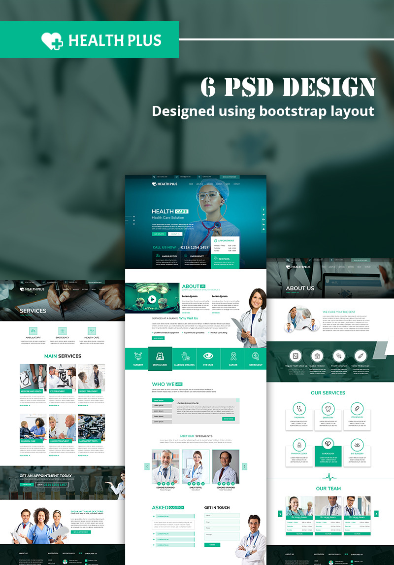 Healthplus - Multipurpose Health PSD Template #74613