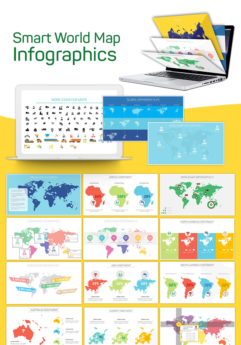 Smart World Map Infographics PowerPoint Template #75227
