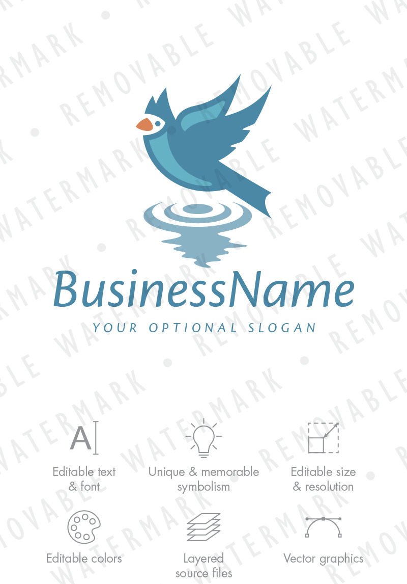 Bird Above Water Logo Template #75848