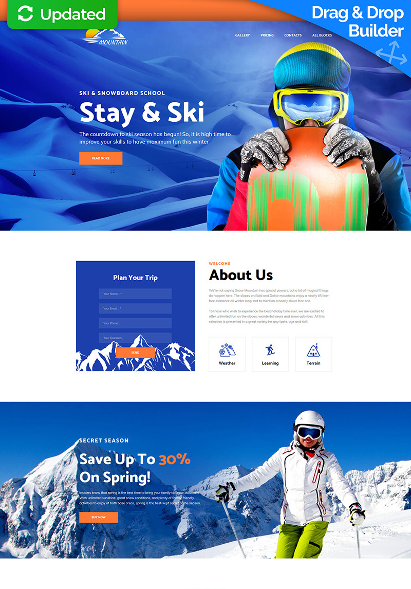 Mountain - Snowboarding School Landing Page Template #75869