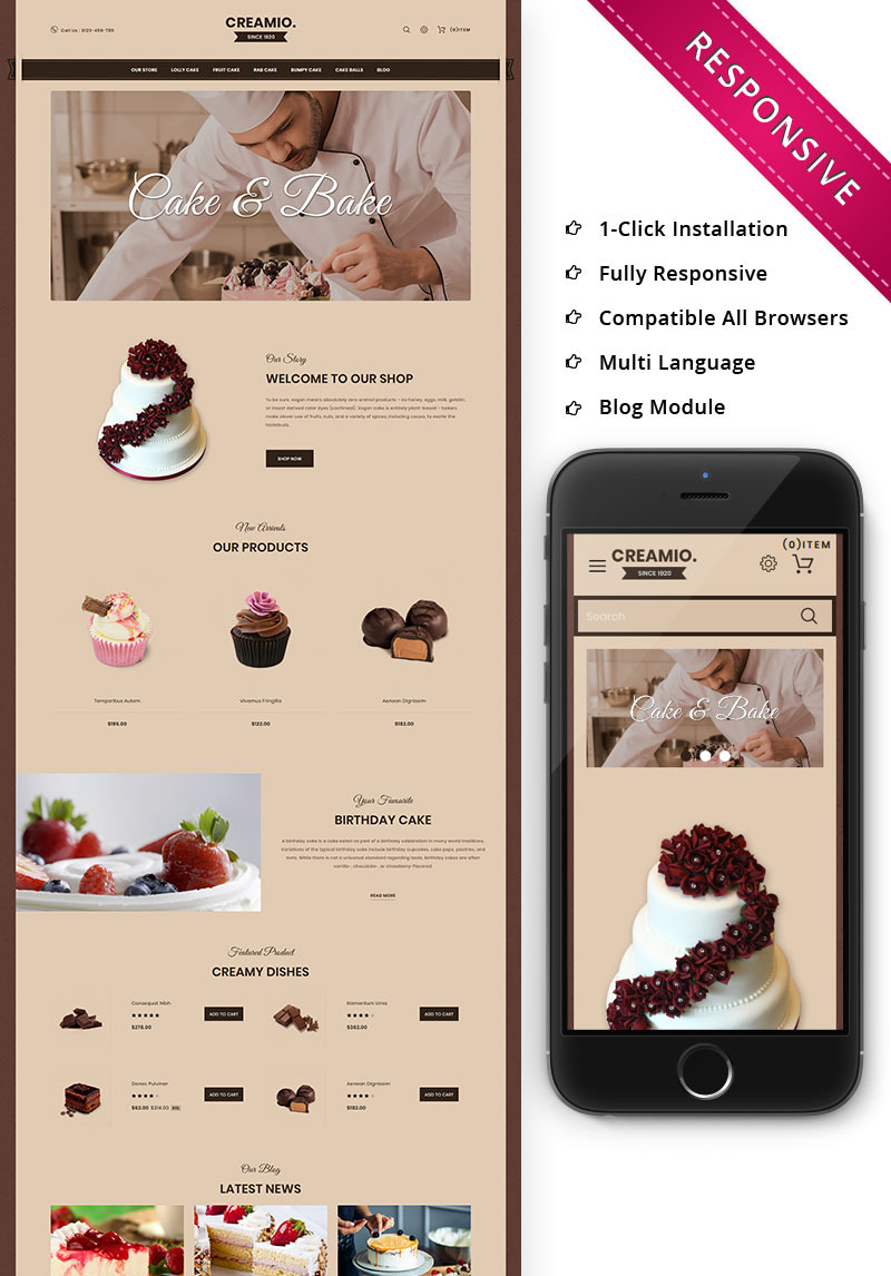 Creamio Cake Shop Responsive OpenCart Template #76373