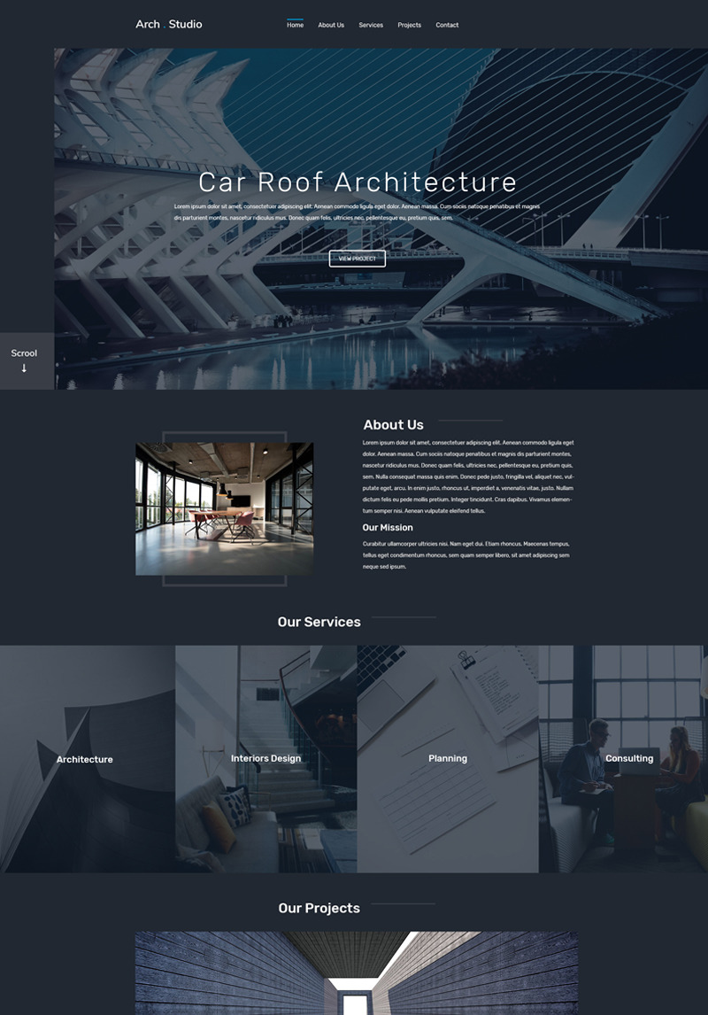 Arch Studio One Page Architecture PSD Template