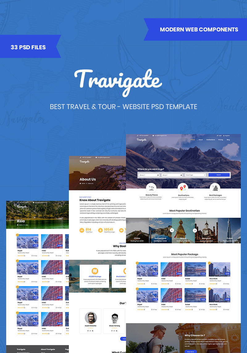Travigate Travel & Tours Website PSD Template #77162