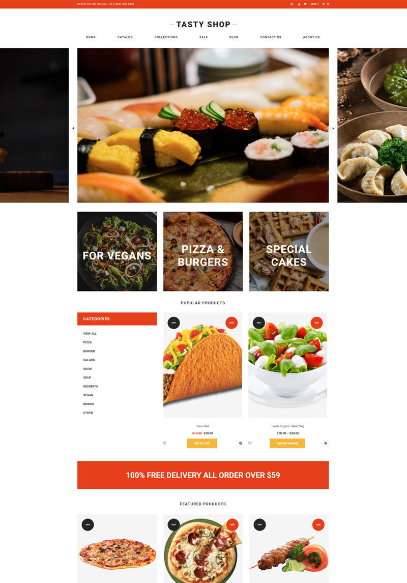 Tasty Shop - Food & Restaurant Clean Shopify Theme #77512