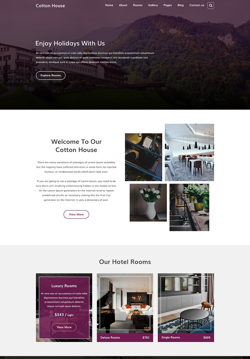 Cotton House | Resort, Hotel and Holiday PSD Template #78712