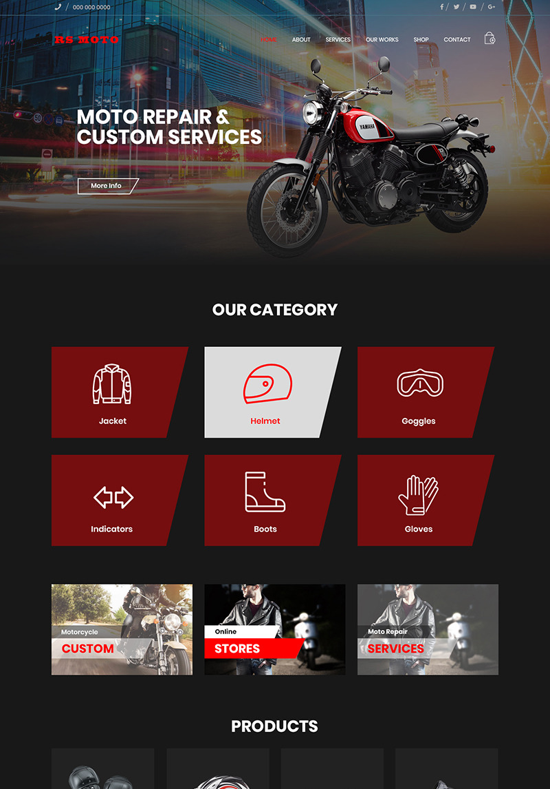 RS Moto - Multipurpose Motorcycles Repair & Service PSD Template #79012