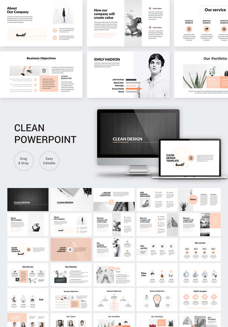 Clean Design Minimal Presentation PowerPoint Template #79193
