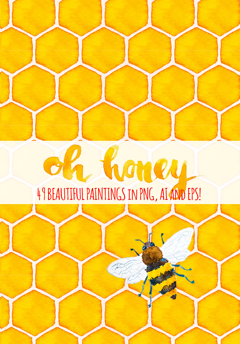 49 Honey Bee Spring Watercolor - Illustration