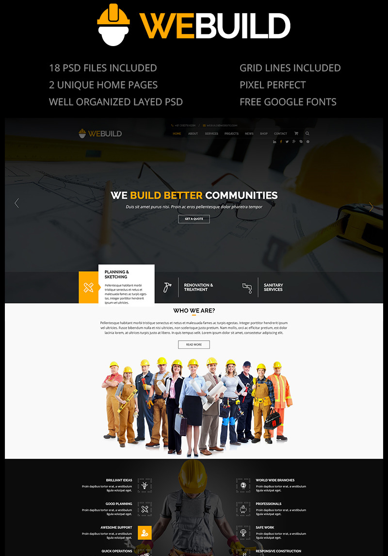 WEBUILD - Construction & Building PSD Template #79713