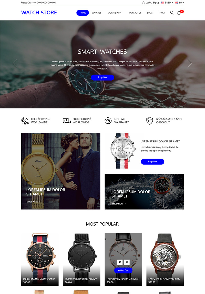 Watch Store- Multipurpose Ecommerce PSD Template #79847