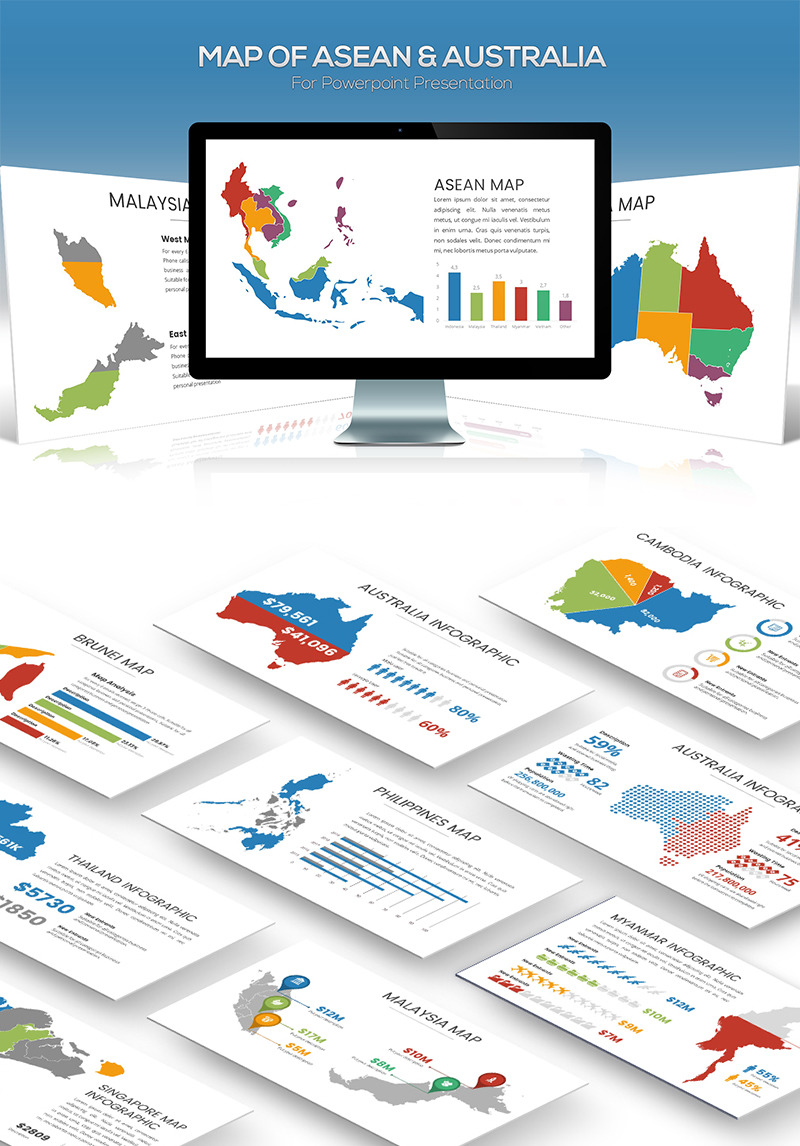 Asean & Australia Maps For PowerPoint Template #81732