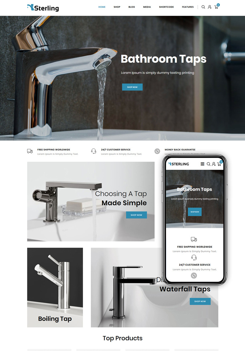 Sterling - Bathroom Accessories Store WooCommerce Theme #85157