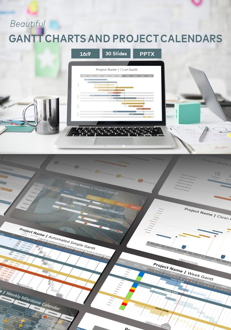 Gantt Charts and Project Calendar PowerPoint template