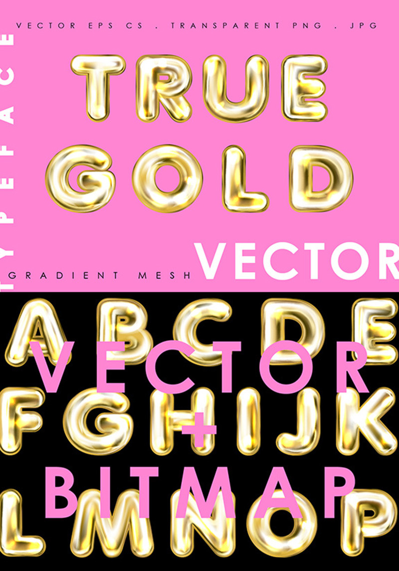 True Gold. Alphabet & Numerals Font #86286