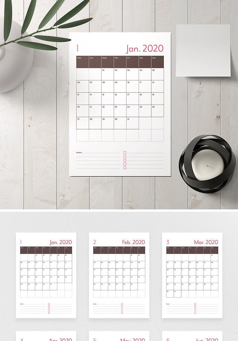 Calendar Planner Layout with Red Accents Planner #86997
