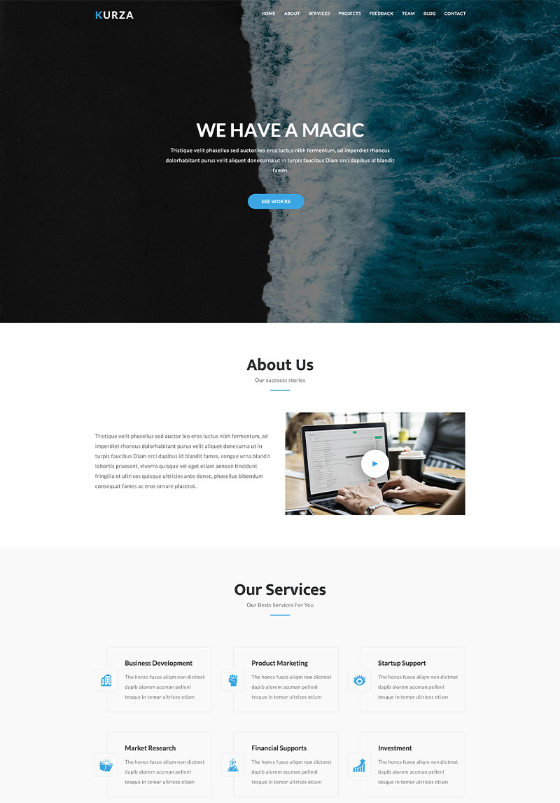 Kurza - Agency, Corporate, Portfolio HTML5 Landing Page Template #86911