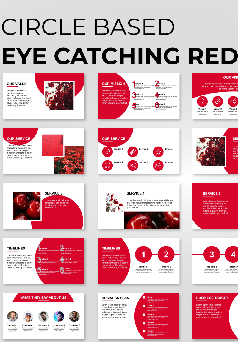 Circle Based Red Presentation PowerPoint Template #89834