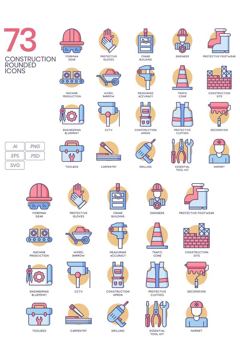 73 Construction Icons - Butterscotch Series Iconset Template #89922