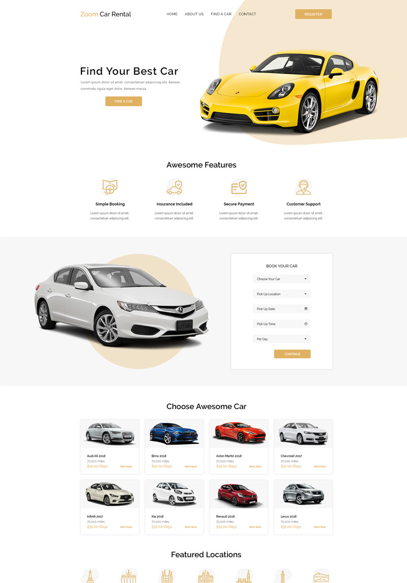 Zoom - Car Rental PSD Template #90649