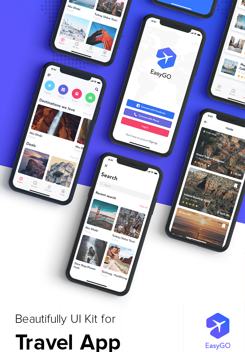 EasyGo - Travel App UI Kit #90749