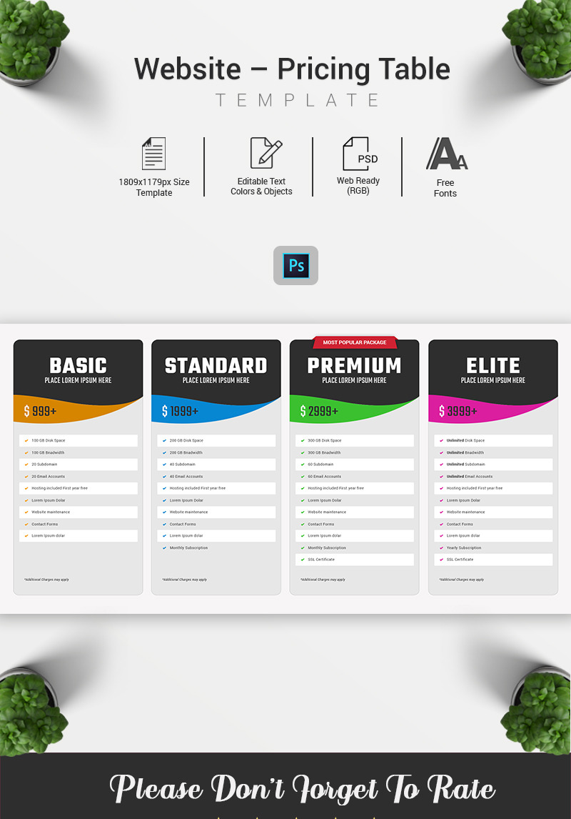 Website – Pricing Table PSD Template #91211