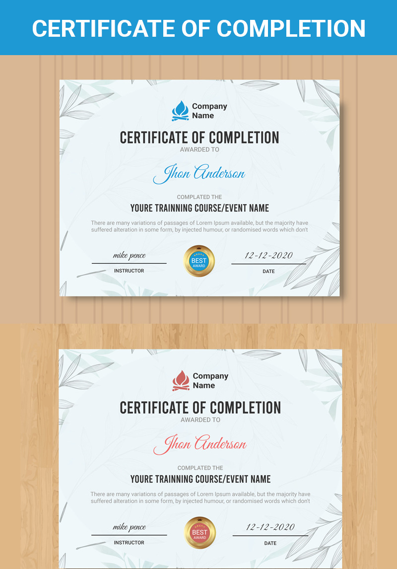 Flexible Professional Completion Certificate Template #91320